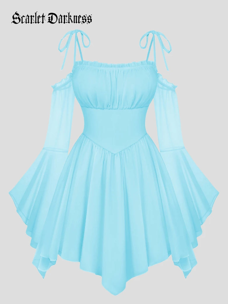 Scarlet Darkness Fantasy Fairy Irregular Hem Chiffon Pockets Dress