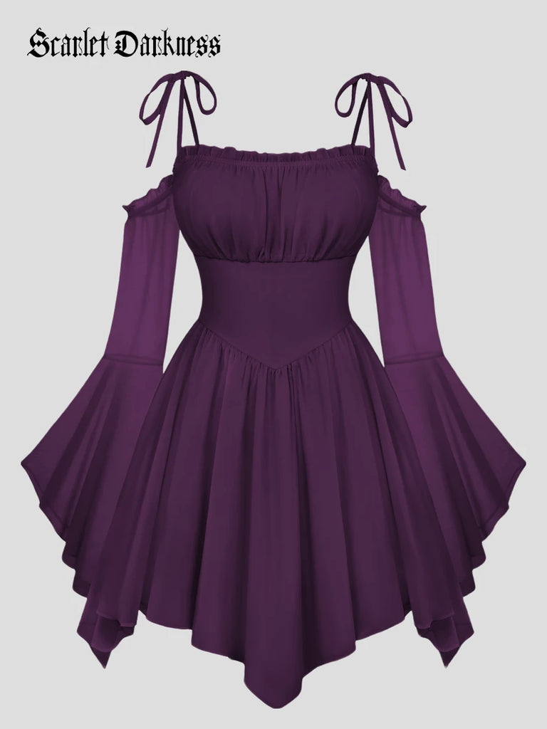 Scarlet Darkness Fantasy Fairy Irregular Hem Chiffon Pockets Dress