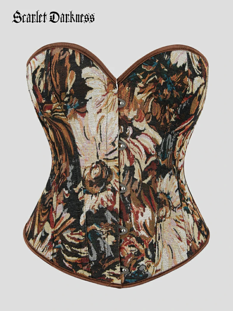 Scarlet Darkness Monet Garden Herringbone Corset Bodice for Festival