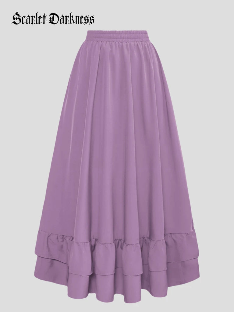 Scarlet Darkness Women Punk Ruffled High-Low Drawstring Skirt