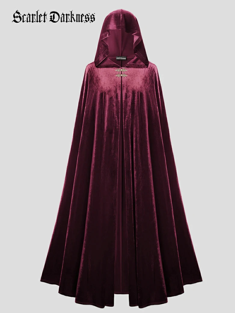 Scarlet Darkness Medieval Warrior Cloak Renaissance Velvet Hooded Cape