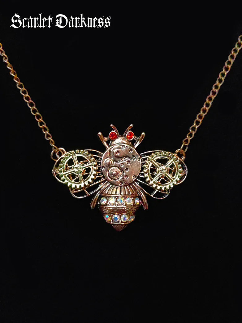 Scarlet Darkness Steampunk Fashion Chrono-Botanical Amulet