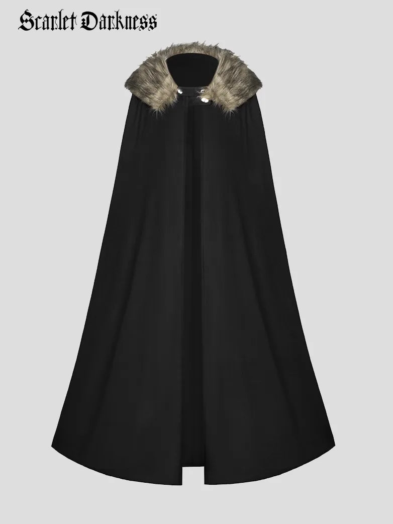 Scarlet Darkness Unsex Medieval Cape Fur Collar Cloak Warrior Cloak