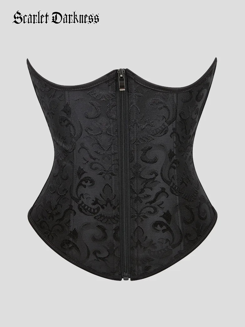 Scarlet Darkness Victorian Gothic Corset Bodice with Jacquard and Zip