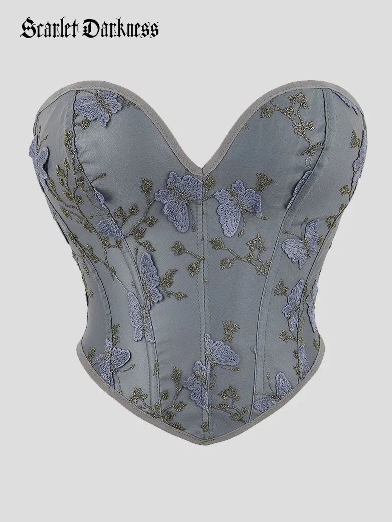 Scarlet Darkness Women Victorian Corset Butterfly Vine Bustier Top