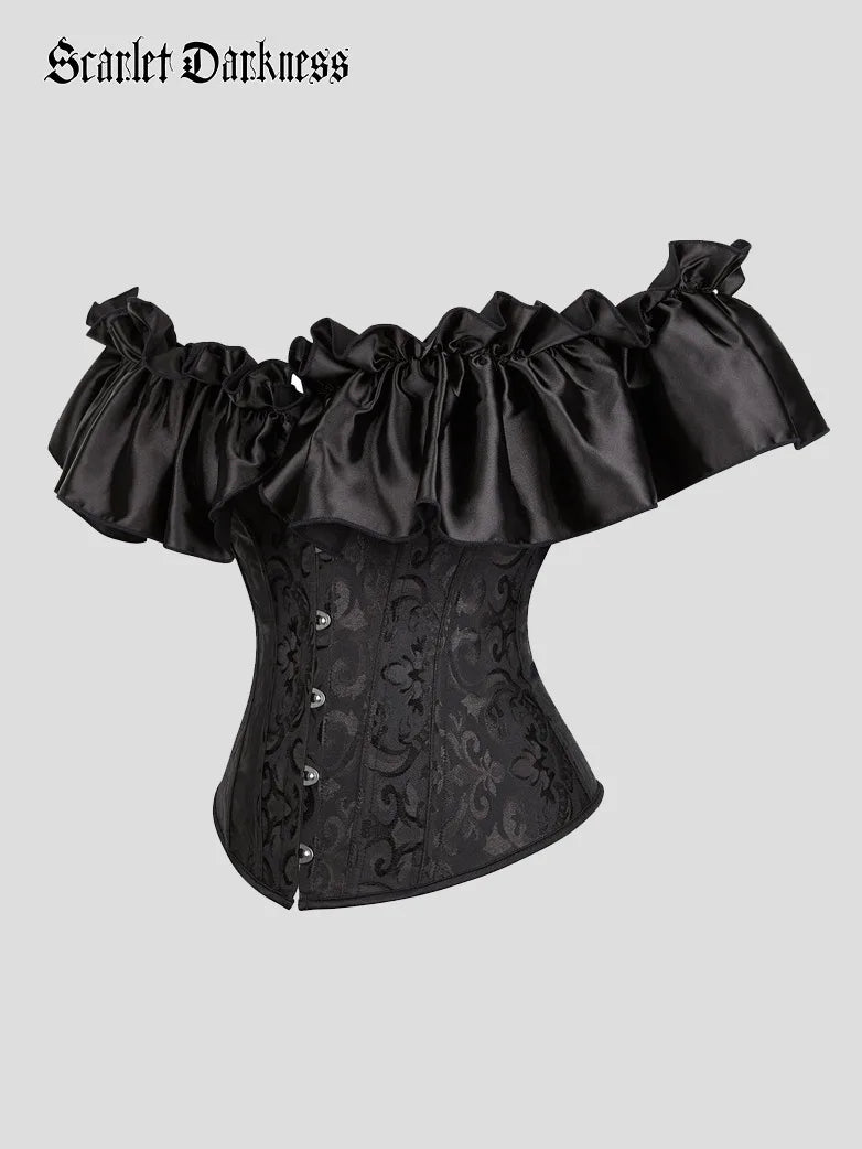 Scarlet Darkness Women Victorian Gothic Corset Jacquard Satin Lace Bustier