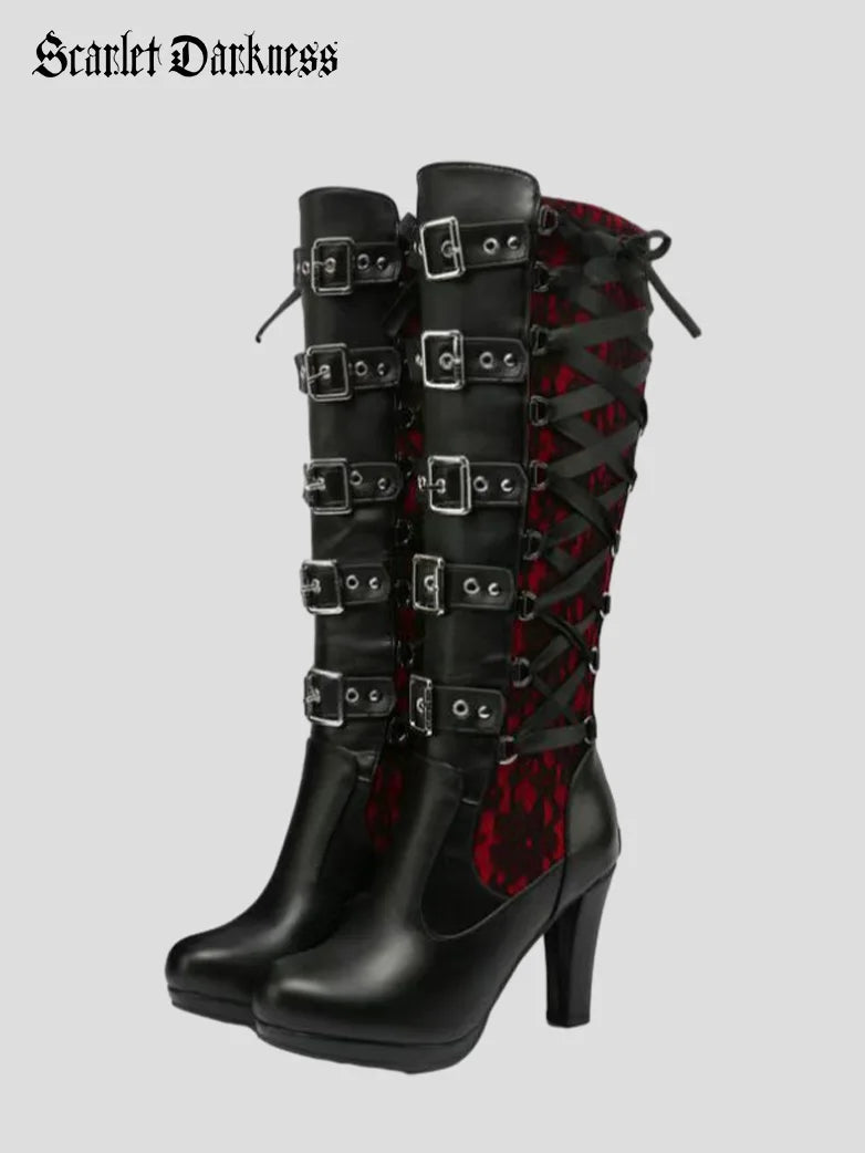 Scarlet Darkness Women's Victorian Gothic Vampire Rivet Thick High Heel ...